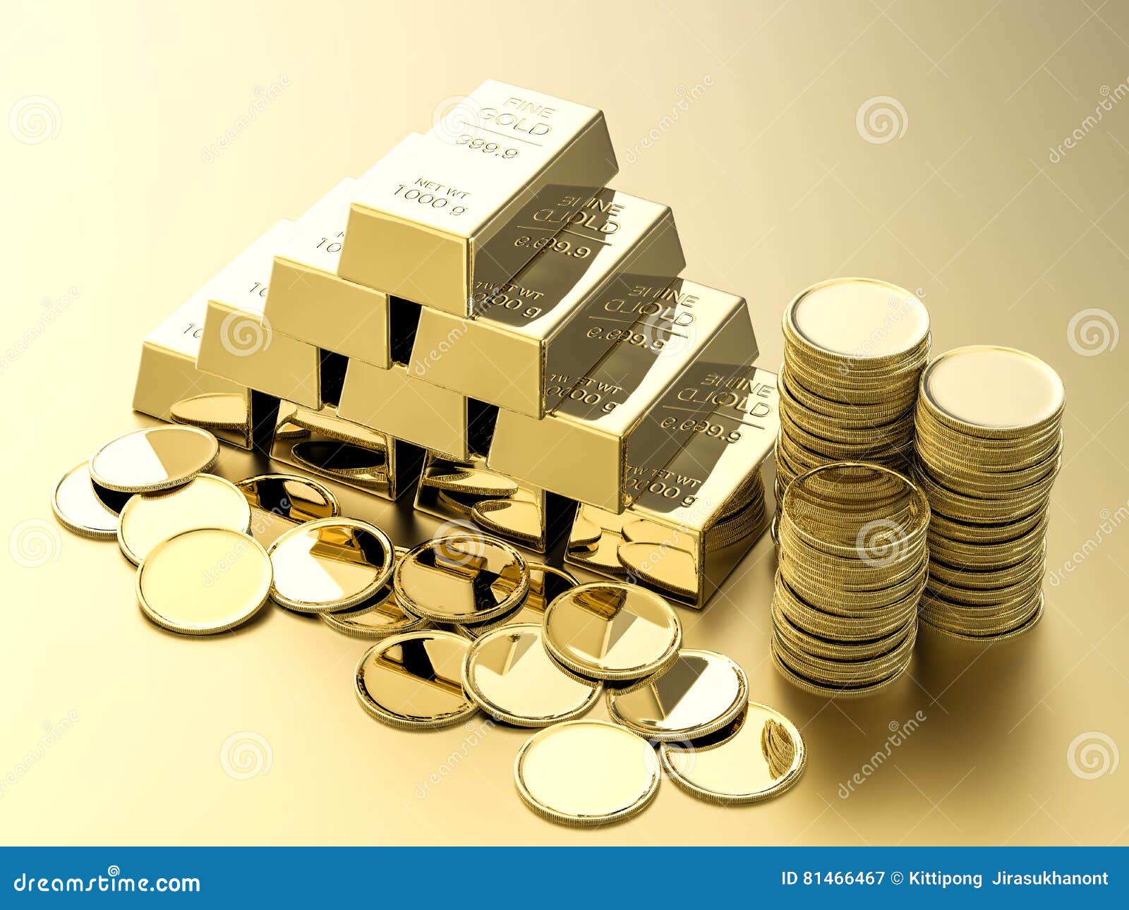 Stack of Gold Coins and Bullions Stock Illustration - Illustration of ...