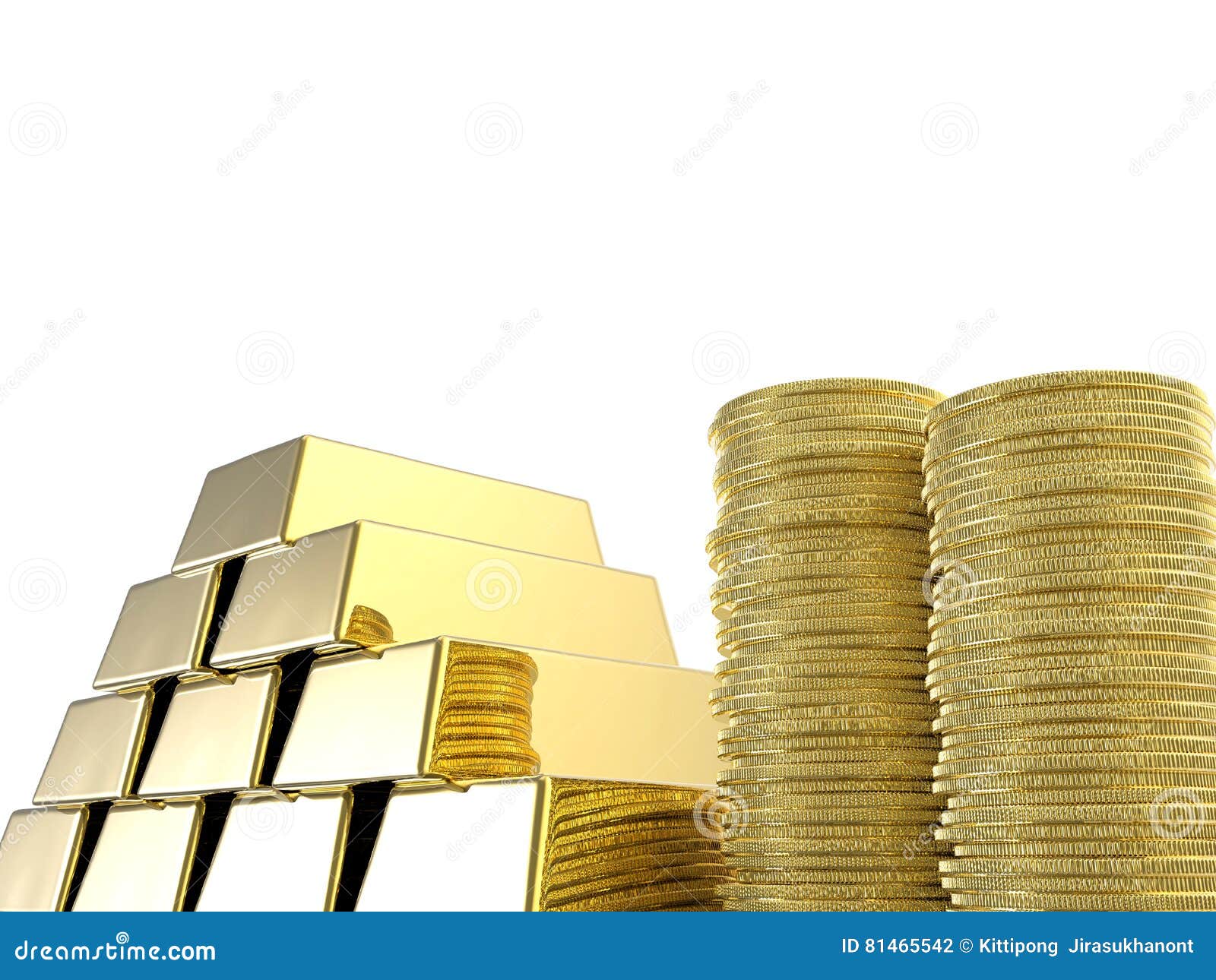 Stack of Gold Coins and Bullions Stock Illustration - Illustration of ...