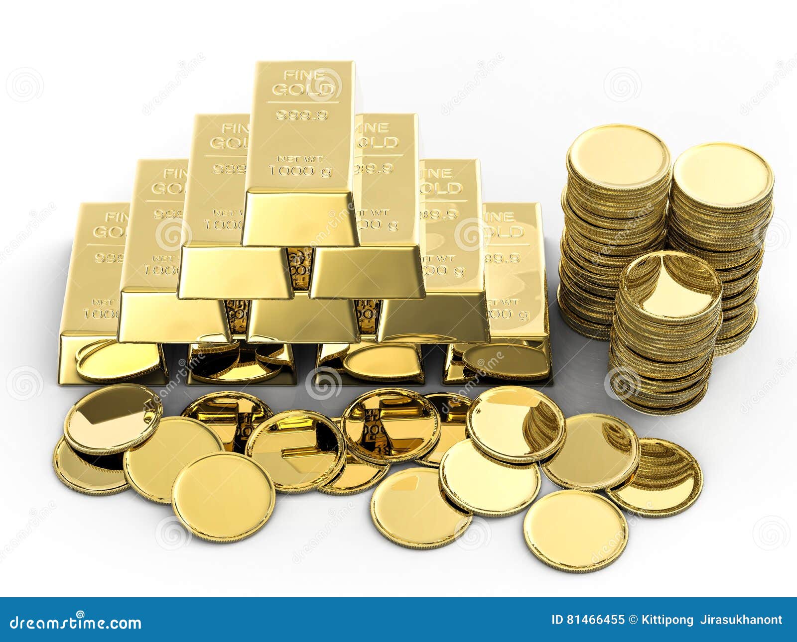 Stack of Gold Coins and Bullions Stock Illustration - Illustration of ...