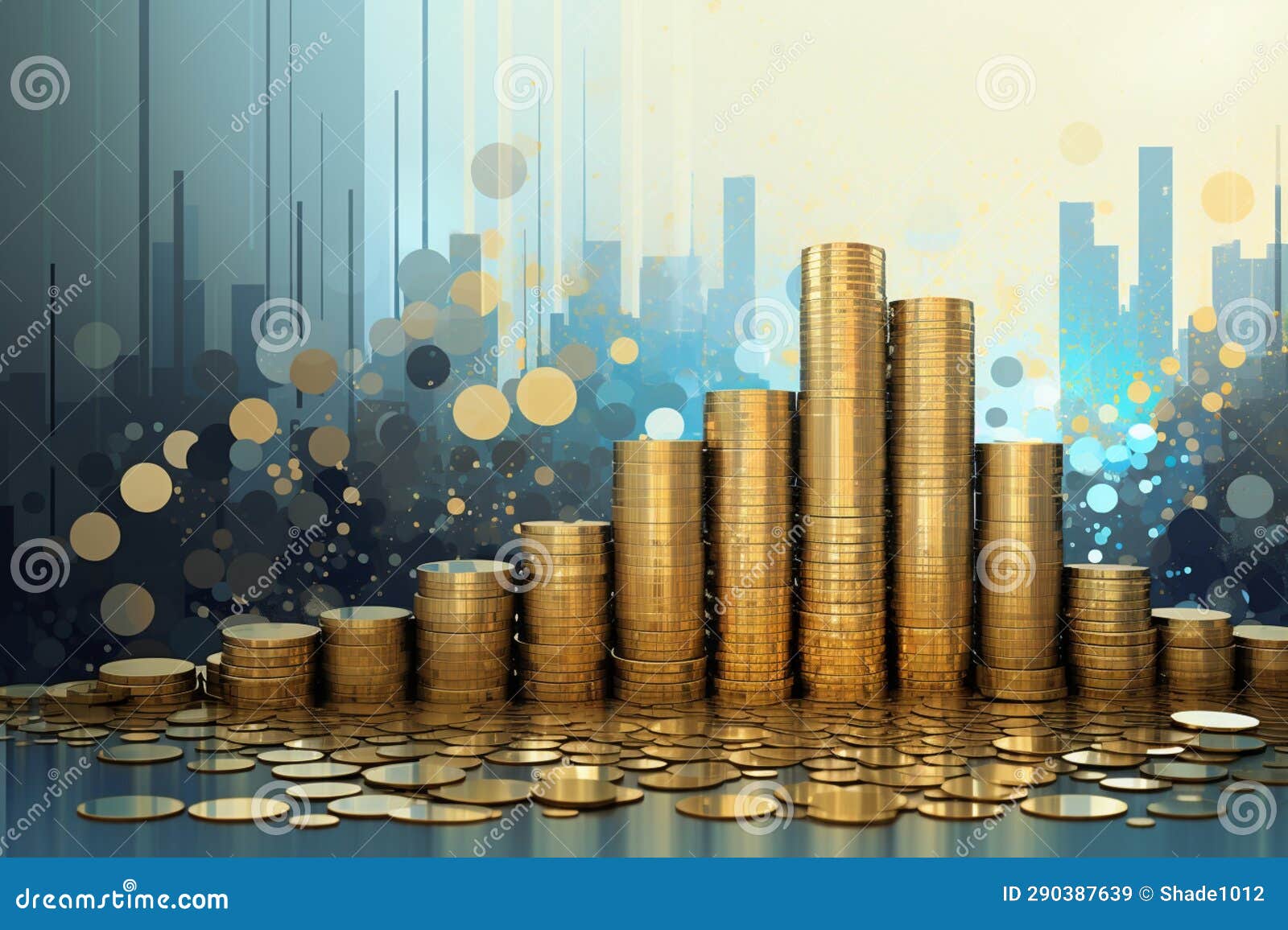A Stack of Gold Stack of Gold Coins on a Directional Graph Stock ...