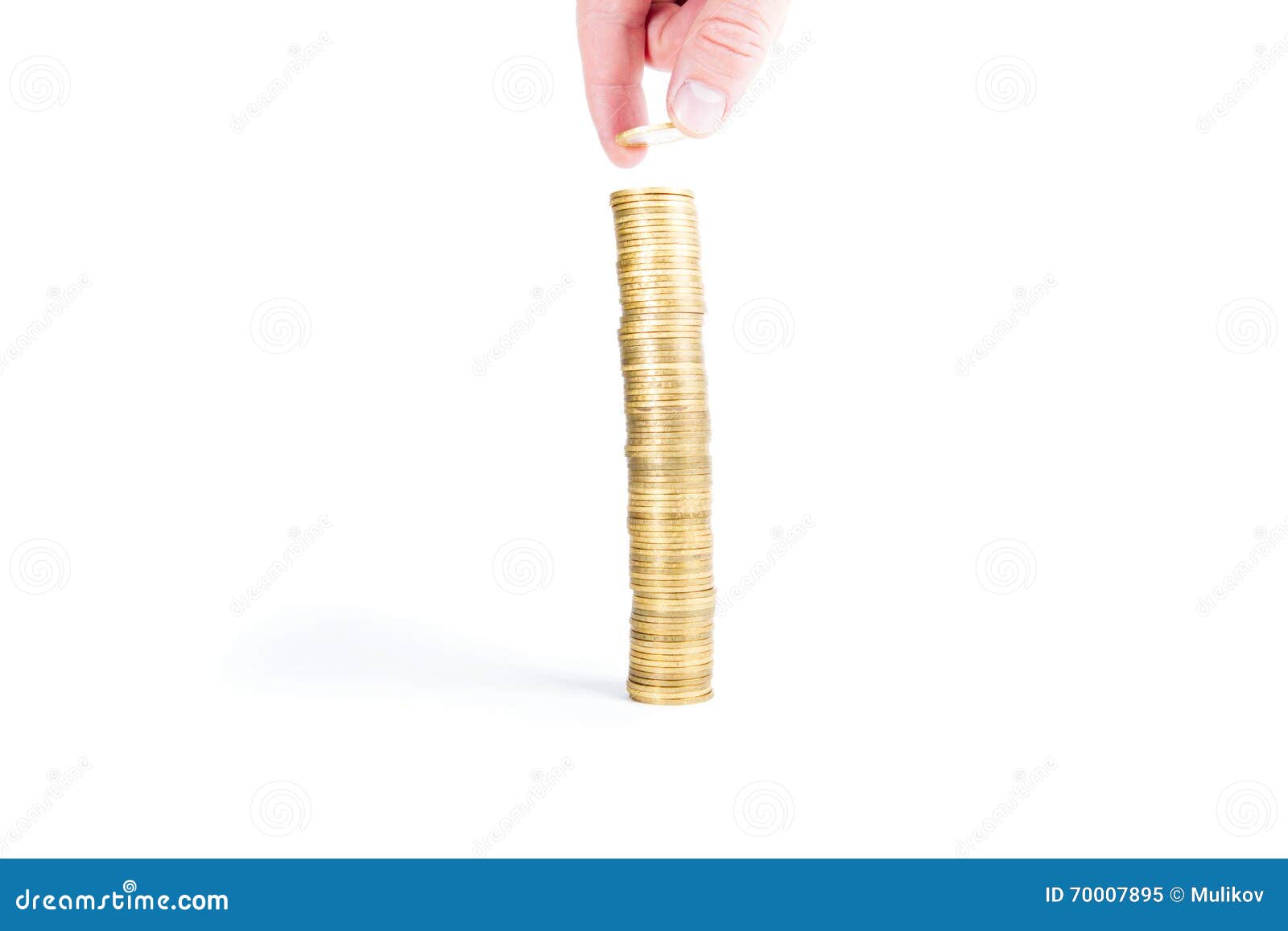 Stack Gold Coins with Reflection and Hand Isolated Stock Image - Image ...
