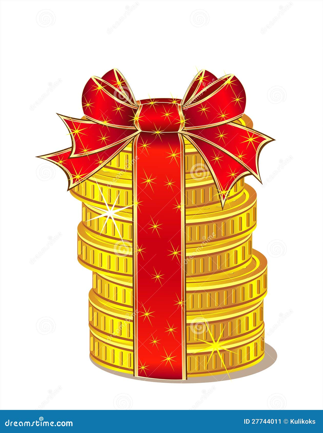 Stack of Gold Coins with Ribbon and Bow Stock Vector - Illustration of ...
