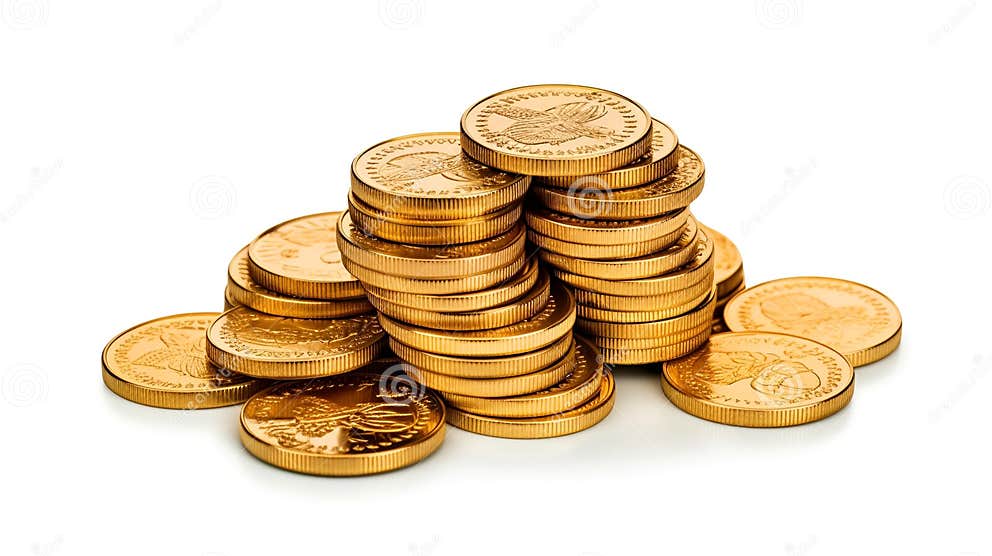 Stack of Gold Coins on White Background Stock Photo - Image of ...