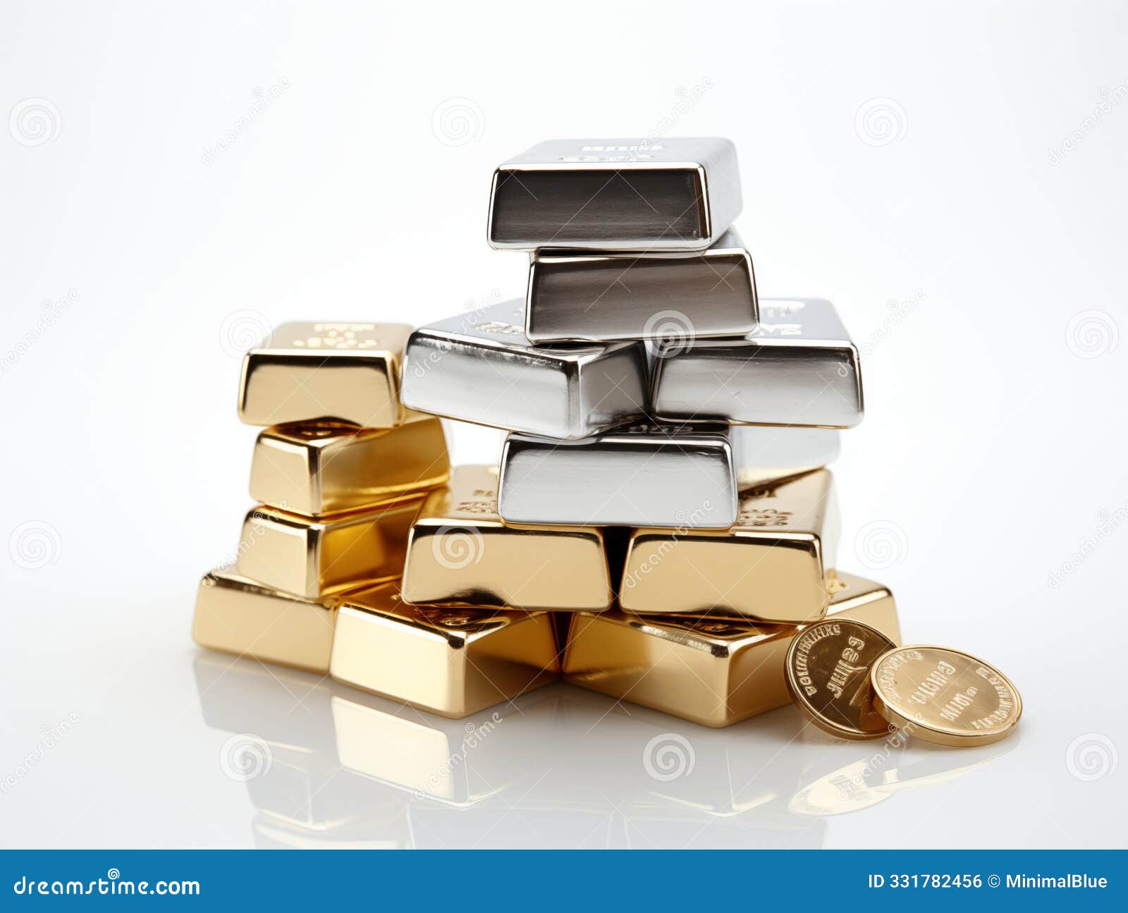 Stack of Gold and Silver Bars on White Background Stock Illustration ...