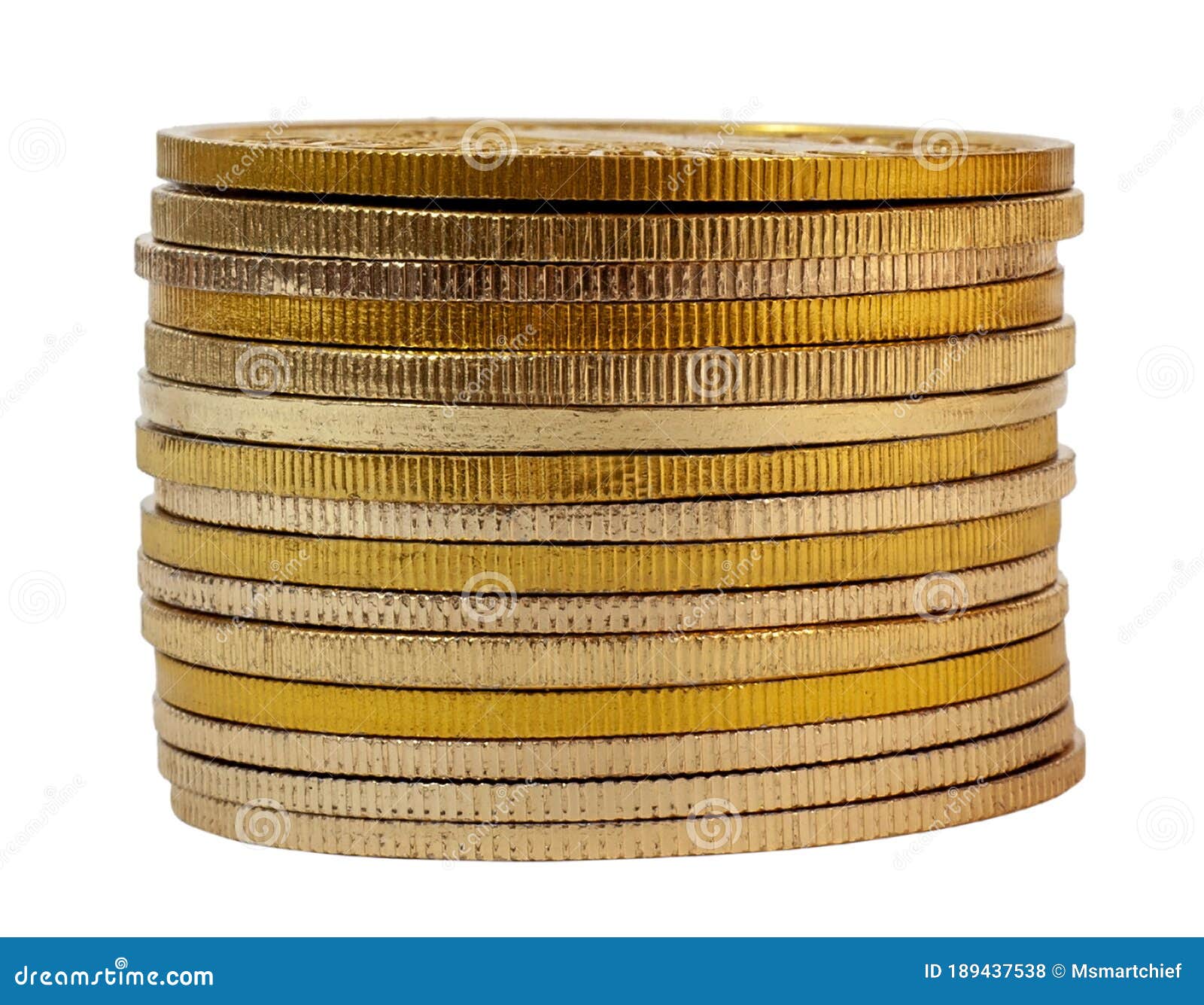 Stack of gold tinted coins stock photo. Image of gold - 189437538