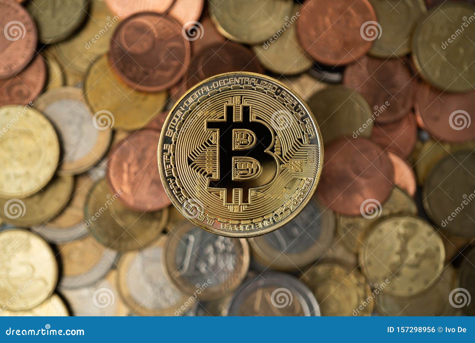 Bitcoin and Euro coins stock photo. Image of euros, trade - 157298956