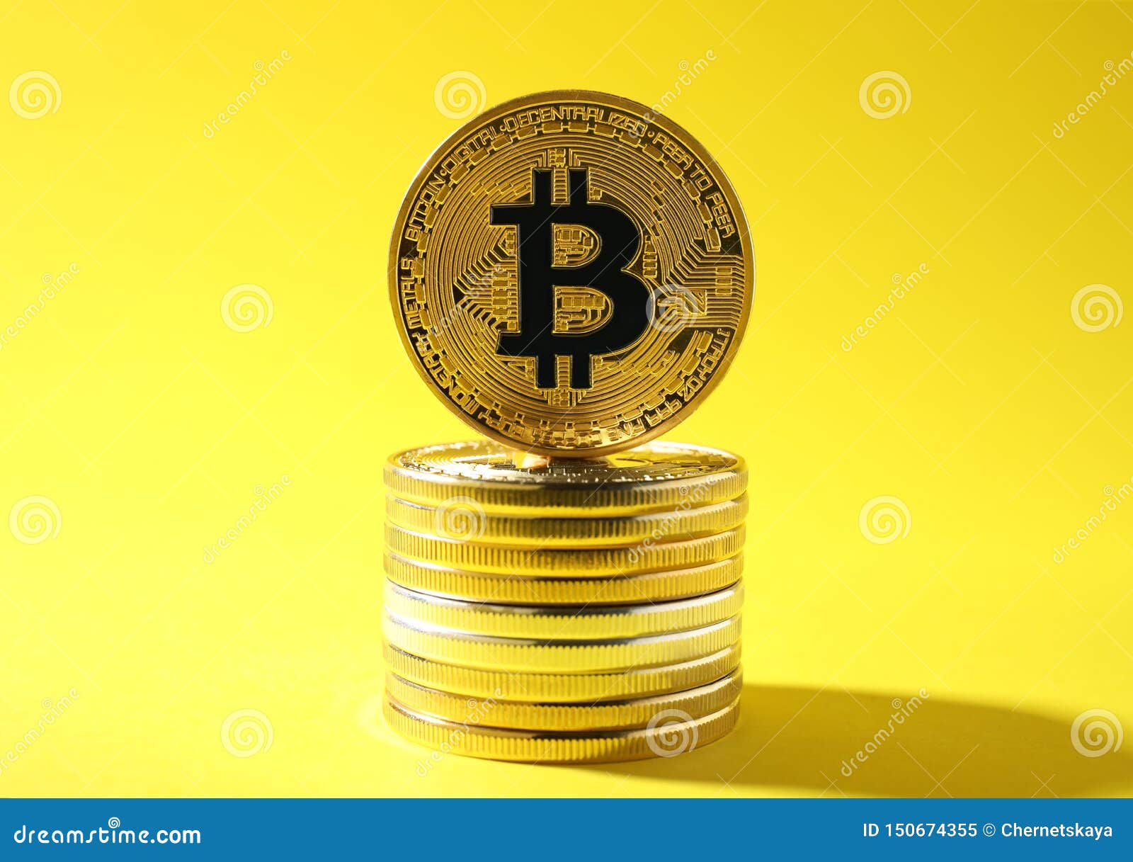 Stack of Golden Bitcoins on Color. Digital Currency Stock Image - Image ...