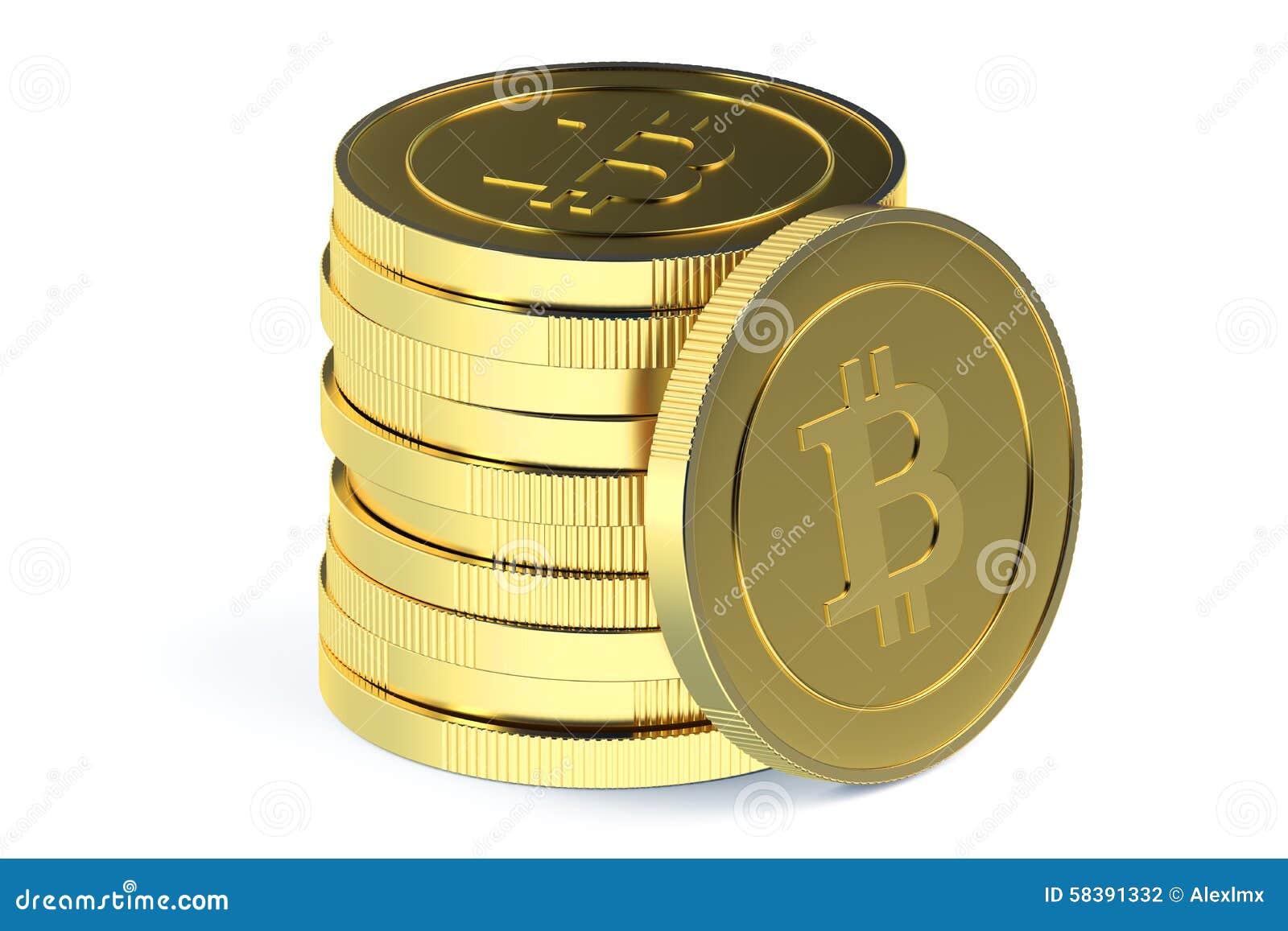 Stack of Golden Bitcoins stock illustration. Illustration of monetary ...