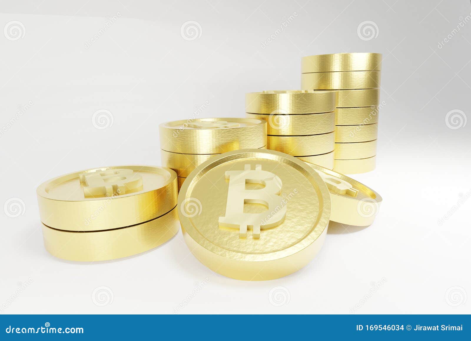 Stack of Golden Bitcoins 3D Randering Stock Photo - Image of stack ...