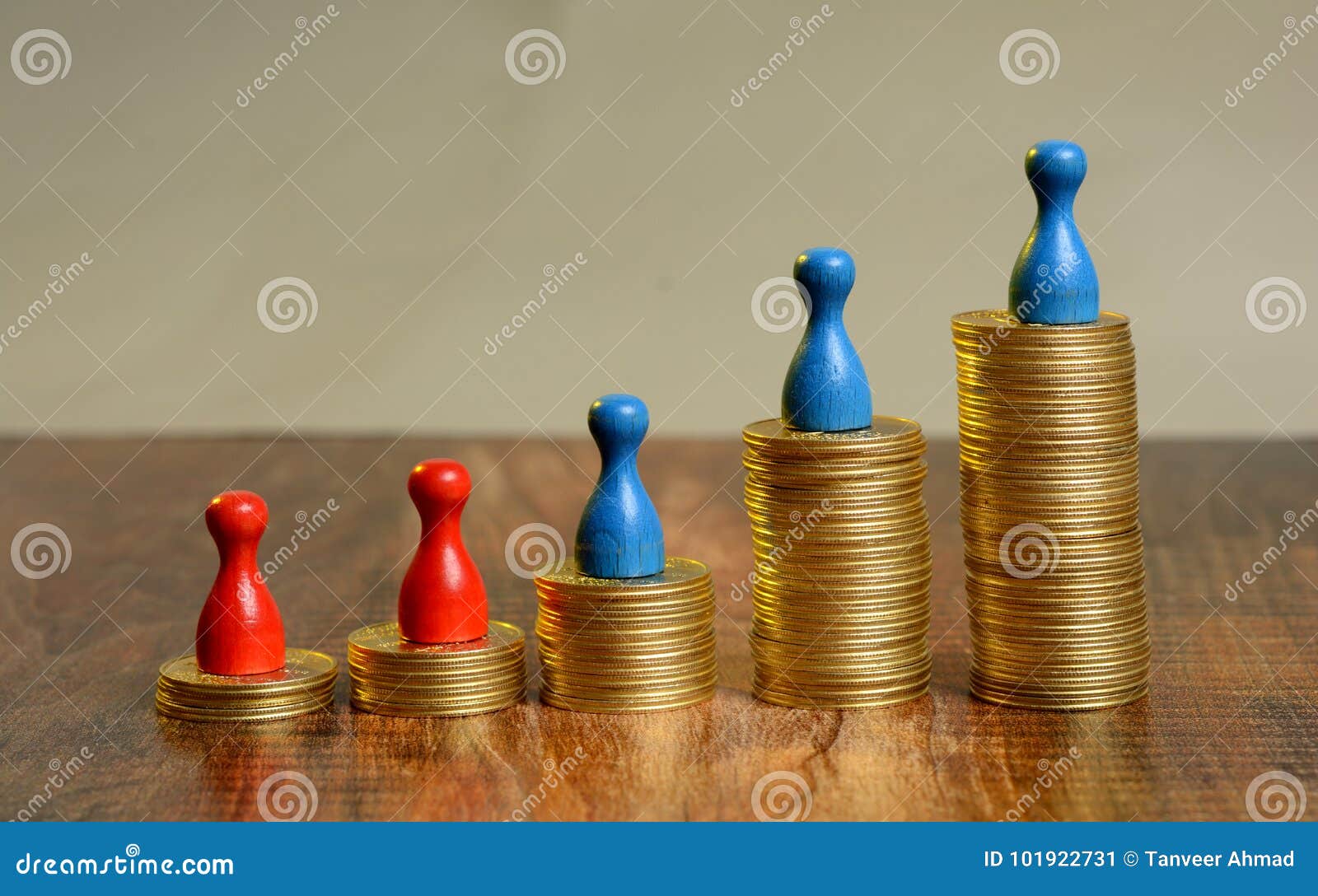 Stack of Golden Coins Graph Going Up with Pawns Stock Image - Image of ...