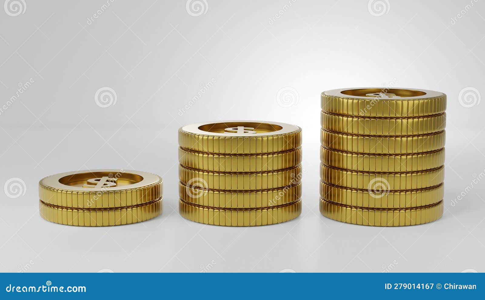 Stack of Golden Coins on White Background with Earning Profit Concept ...