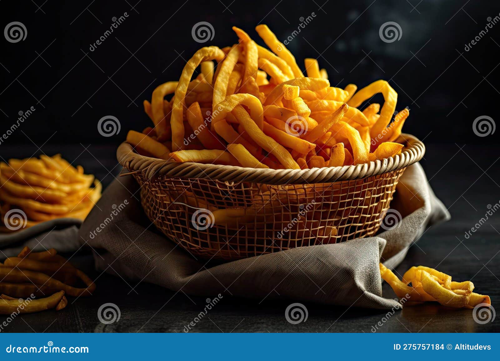 Stack of Golden, Crispy Fries in a Basket Stock Illustration ...
