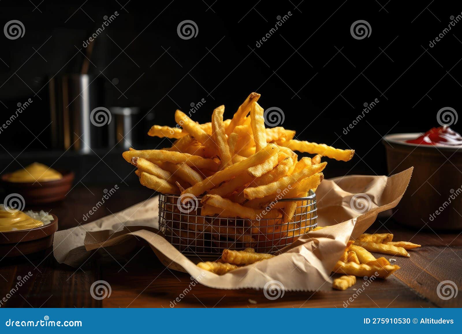 Stack of Golden, Crispy Fries in a Basket Stock Illustration ...