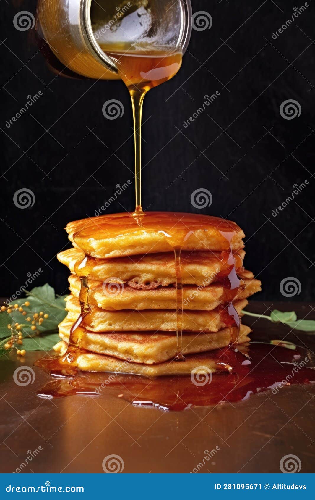 Stack of Golden Pancakes with Syrup Drizzle Stock Illustration ...