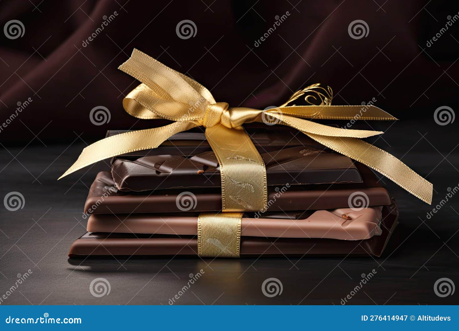 Stack of Gourmet Chocolate Bars Adorned with Ribbon and Bow Stock ...