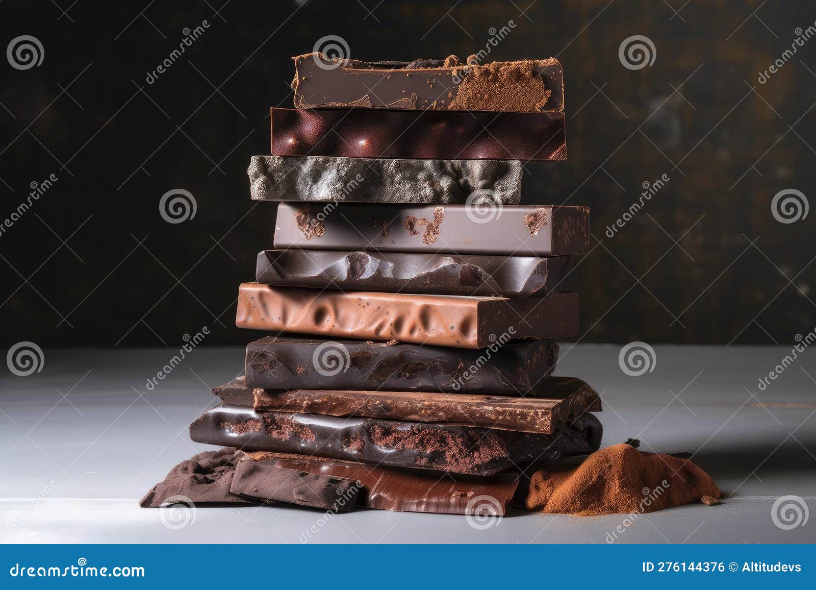 Stack of Gourmet Chocolate Bars, Each with Unique Flavor and Texture ...