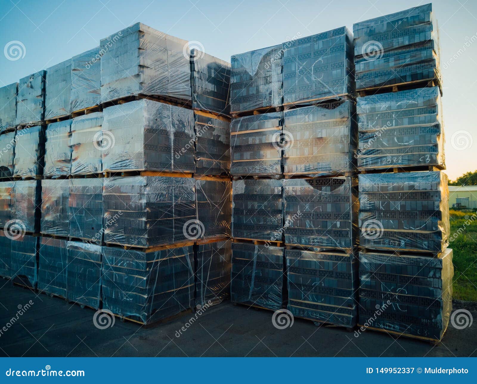 Stack of Gray Bricks Packs on New Construction Site Stock Image - Image ...