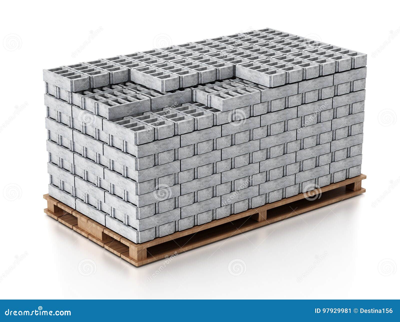 Stack of Gray Construction Bricks Standing on Wooden Base. 3D ...
