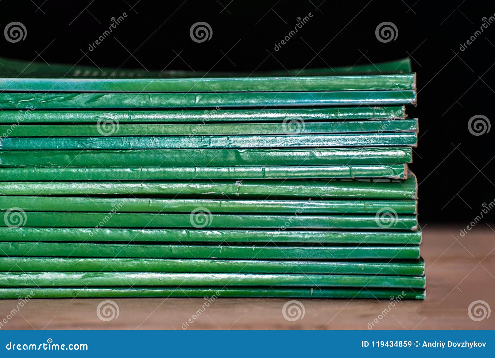 A Stack of Green Books Lies on the Table. Library, Education. Empty ...