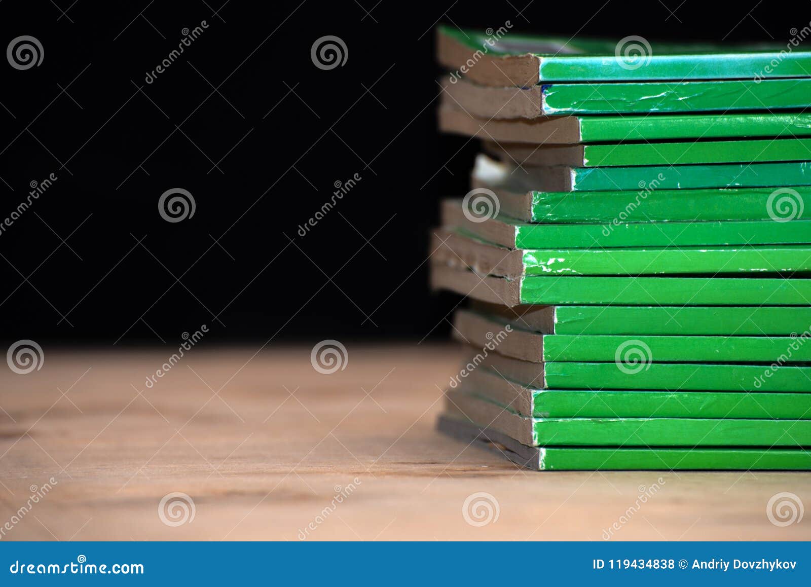 A Stack of Green Books Lies on the Table. Library, Education. Empty ...