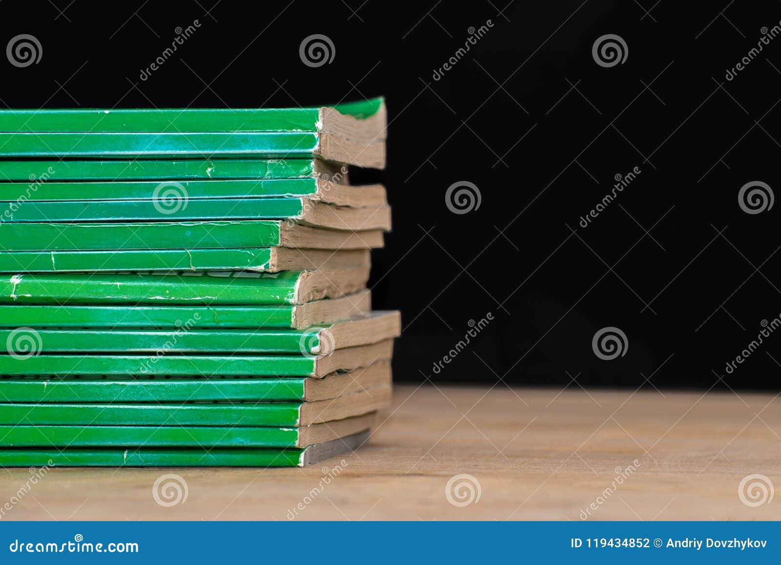 A Stack of Green Books Lies on the Table. Library, Education. Empty ...
