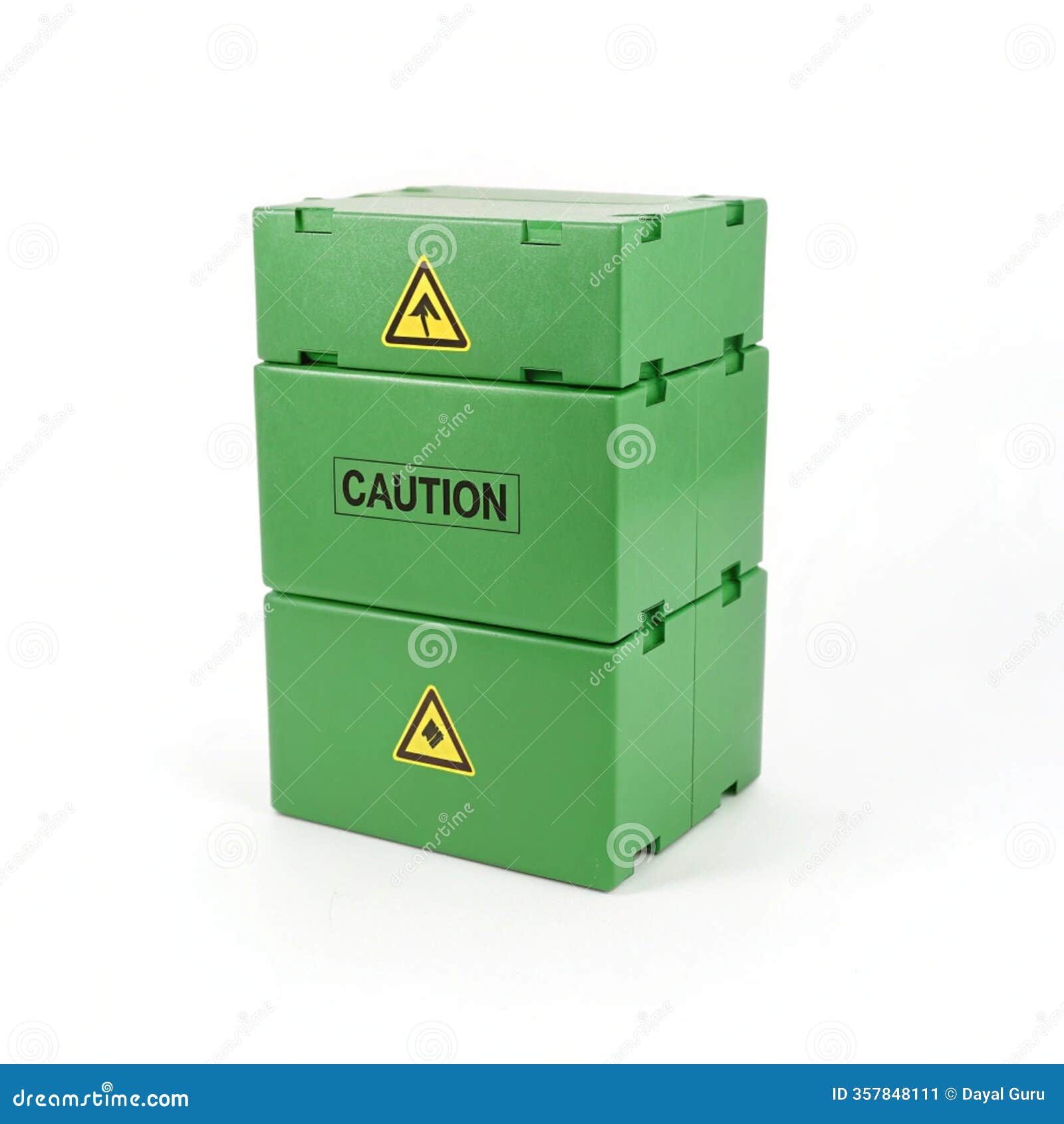 Stack of Green Boxes with a Caution Label on Transparent Background ...