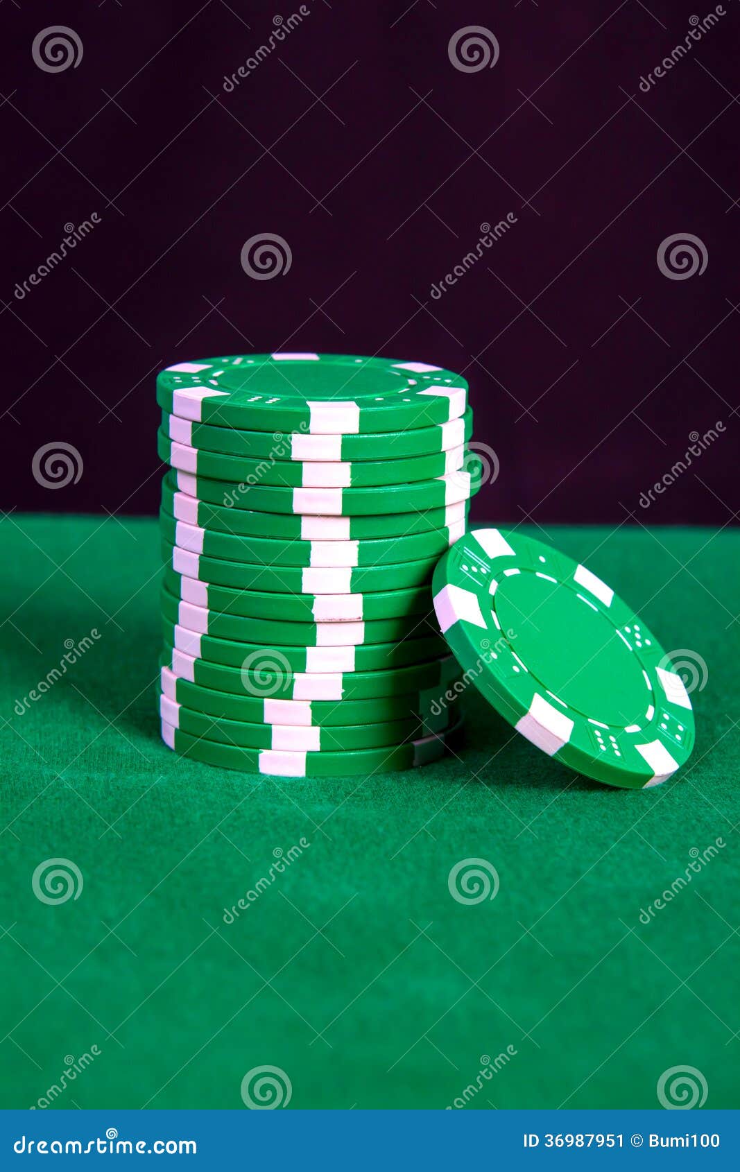 Stack of Green Chips on a Green Playing Table Stock Image - Image of ...