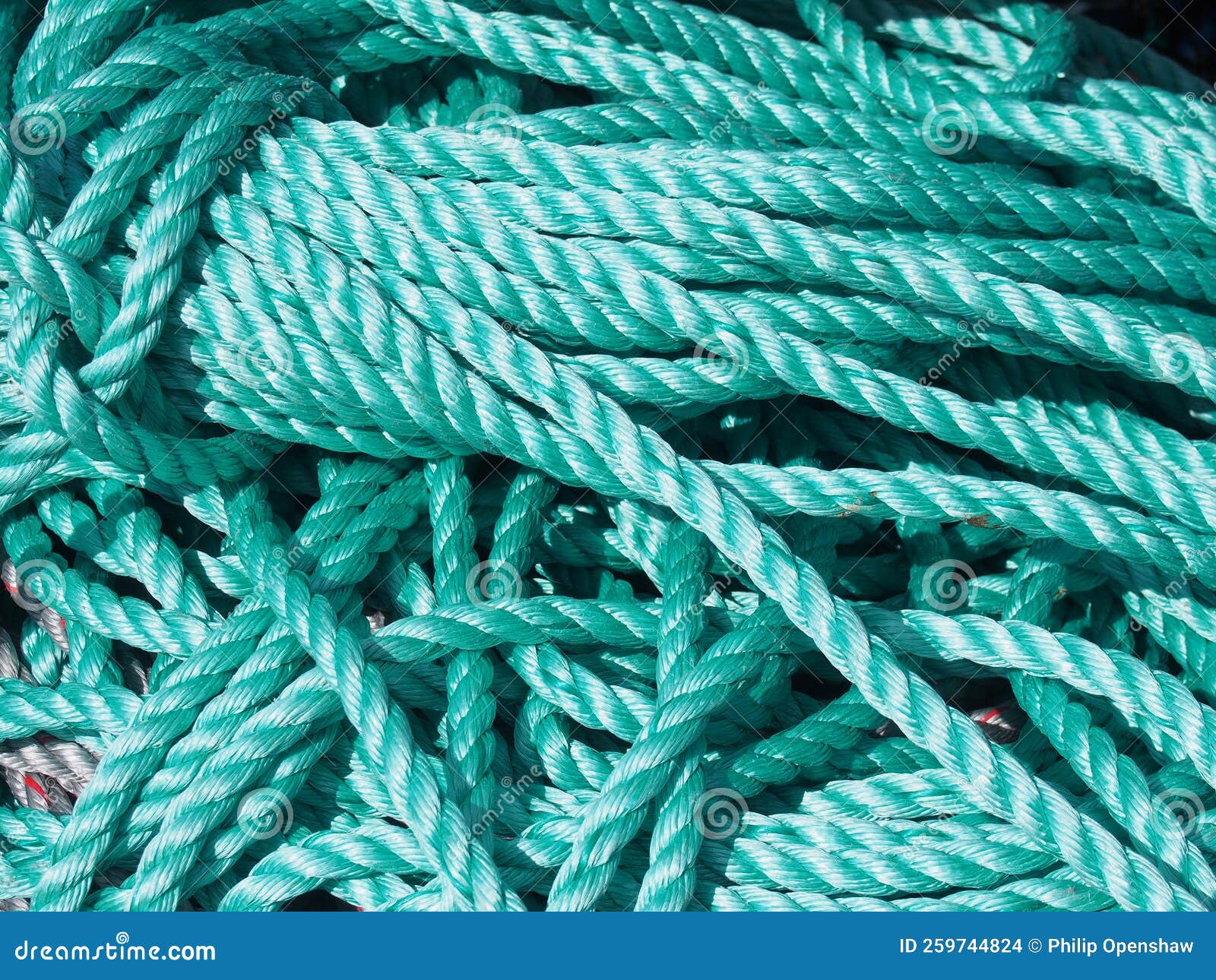 Stack of Green Nylon Coiled and Knotted Marine Fishing Rope Stock Photo ...