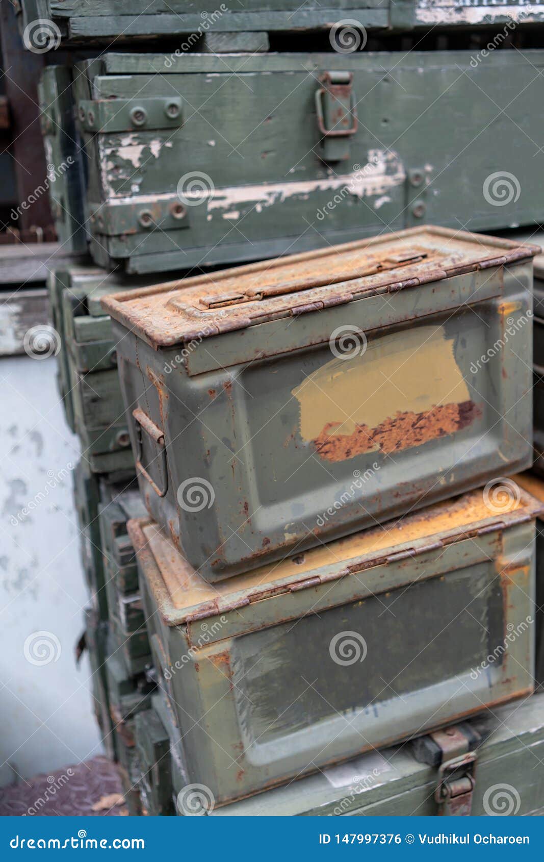 Military Green Ammunition Boxes Stock Photo - Image of dirty, force ...
