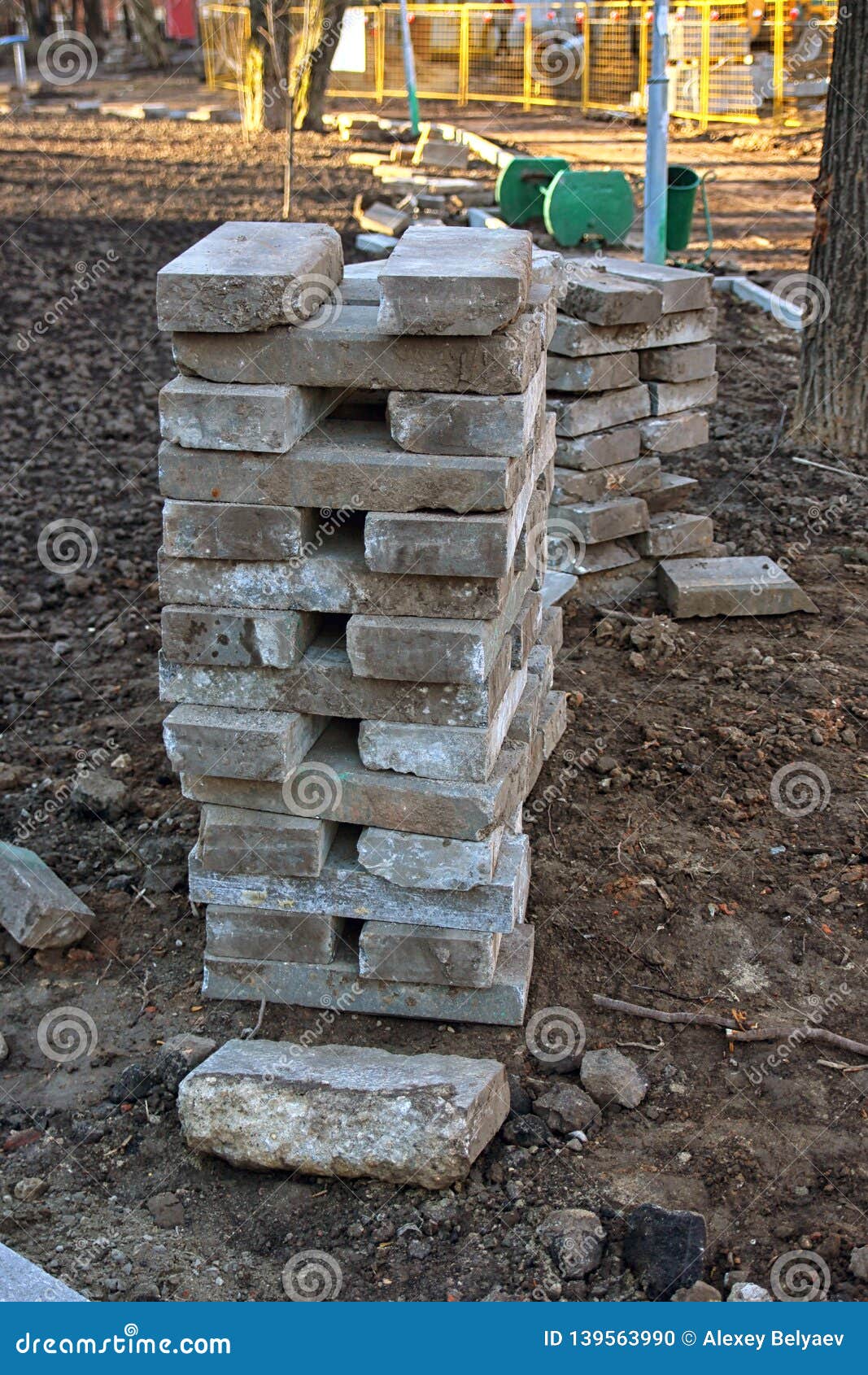 Stack of Grey Concrete Curbs on Construction Site Stock Photo - Image ...