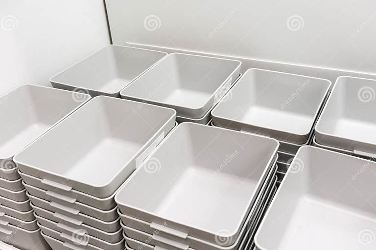 Stack of Grey Plastic Trays Arrangement for Background. Stock Photo ...