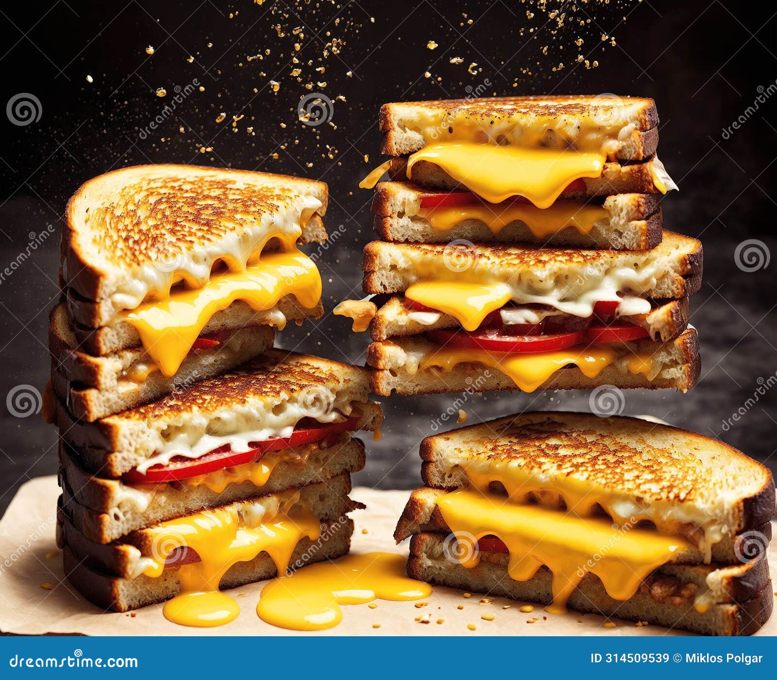 A Stack of Grilled Cheese Sandwiches with Different Toppings. Stock ...