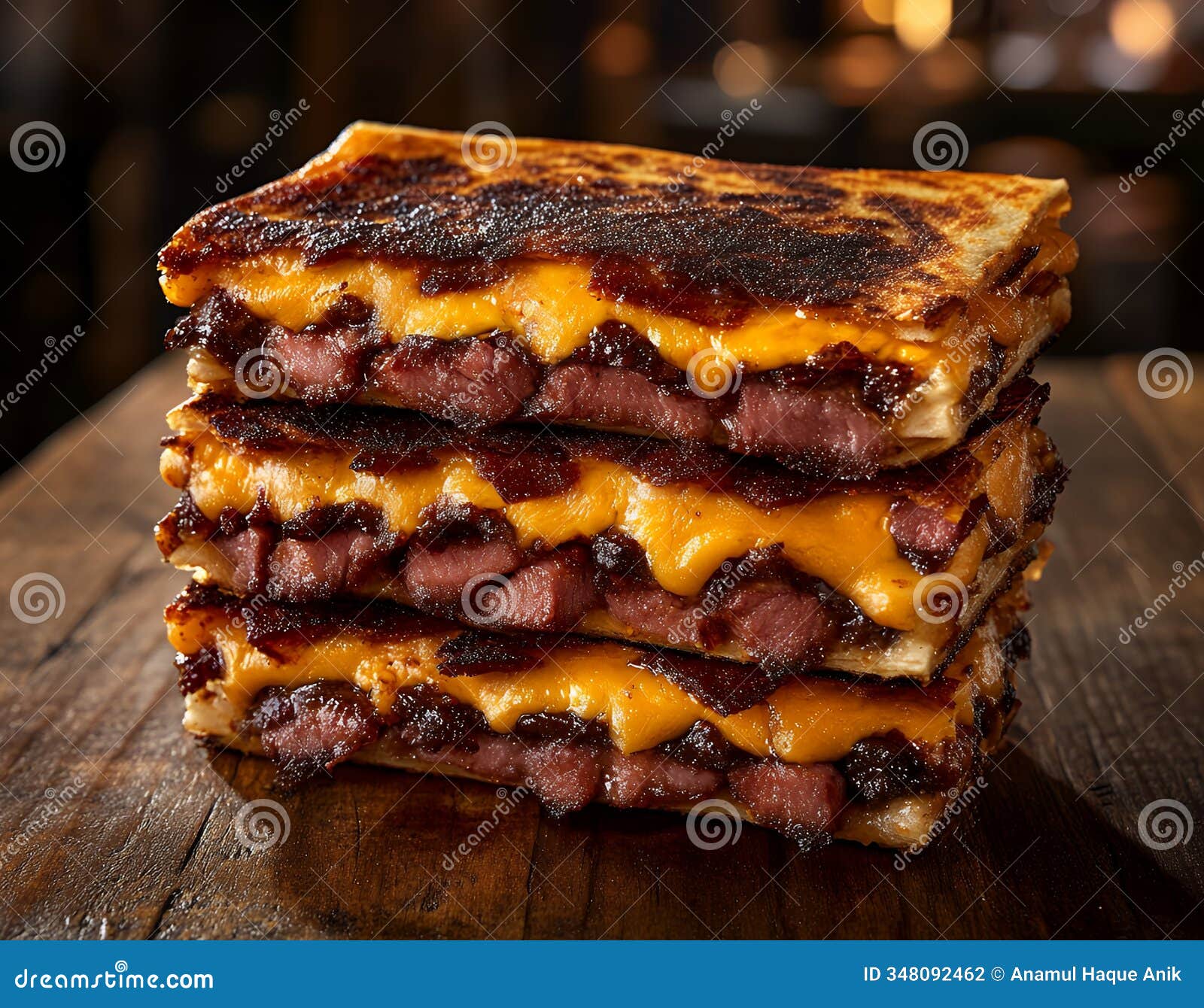 A Stack of Grilled Cheese Sandwiches with Melted Cheese and Meat Stock ...