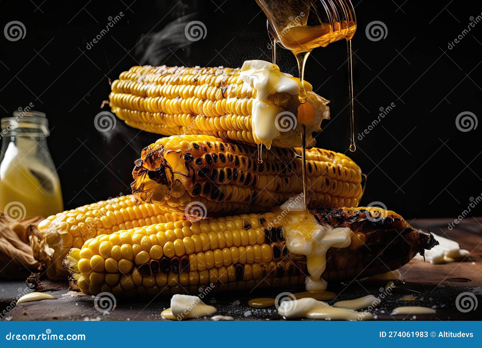 Stack of Grilled Cobs, Drizzled with Melted Butter and Sprinkled with ...