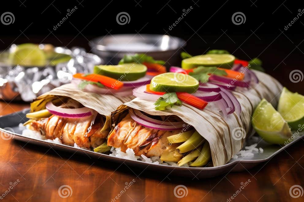 Stack of Grilled Jackfruit Tacos Wrapped in Aluminum Foil Stock Image ...