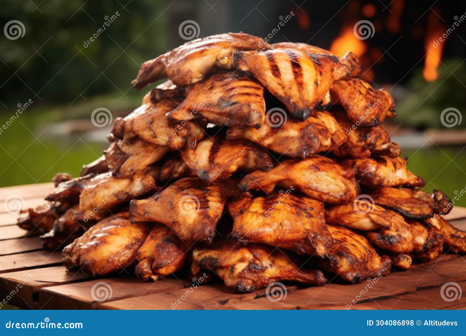 A Stack of Grilled Wings on Nature-tone Table Stock Illustration ...