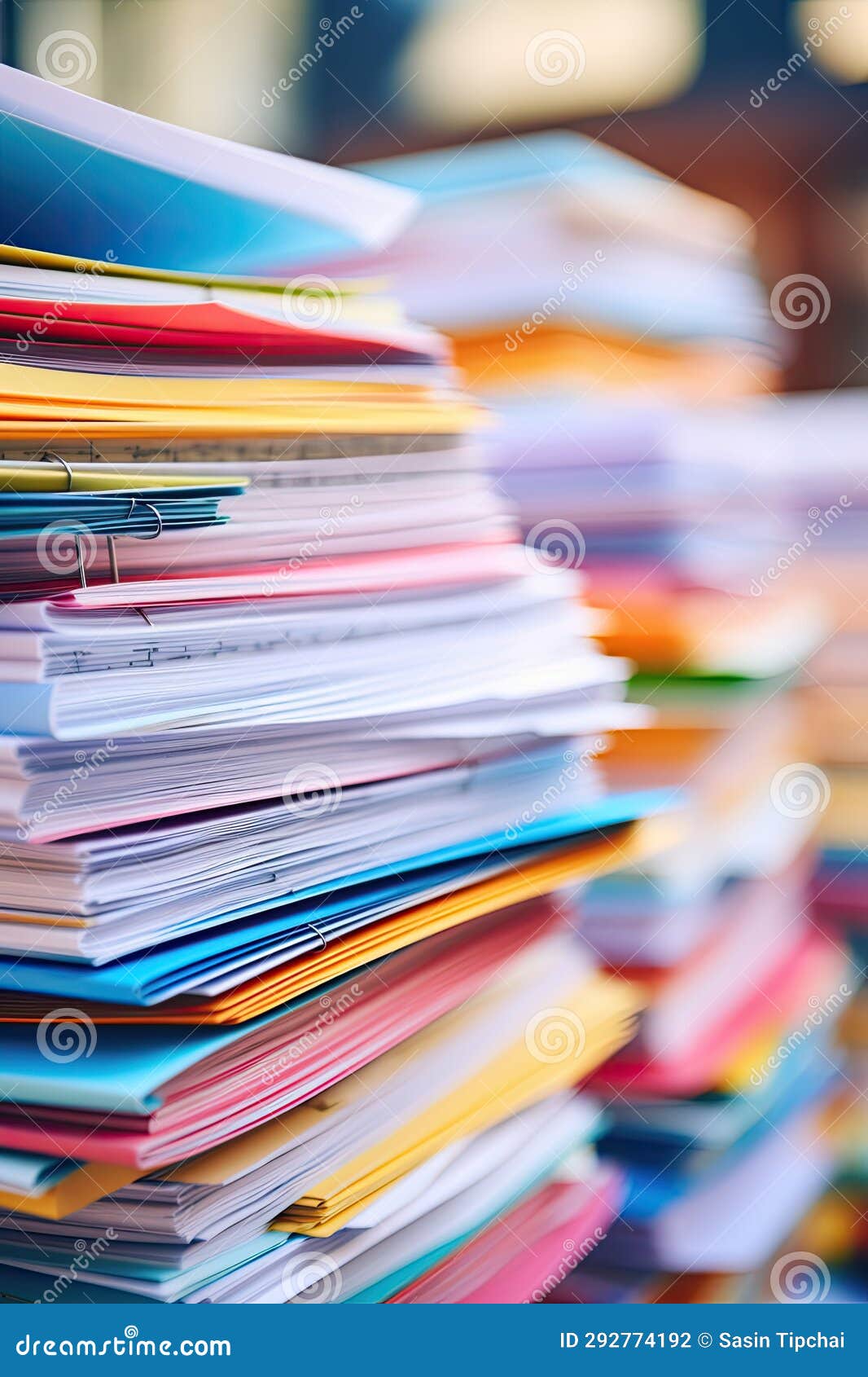 Stack of Group Report Papers Document Clipped in Color Clips, Business ...