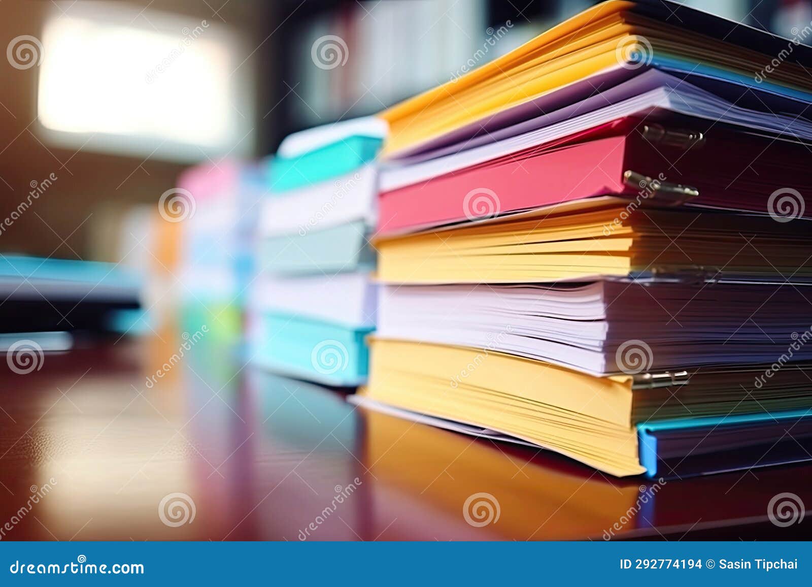 Stack of Group Report Papers Document Clipped in Color Clips, Business ...