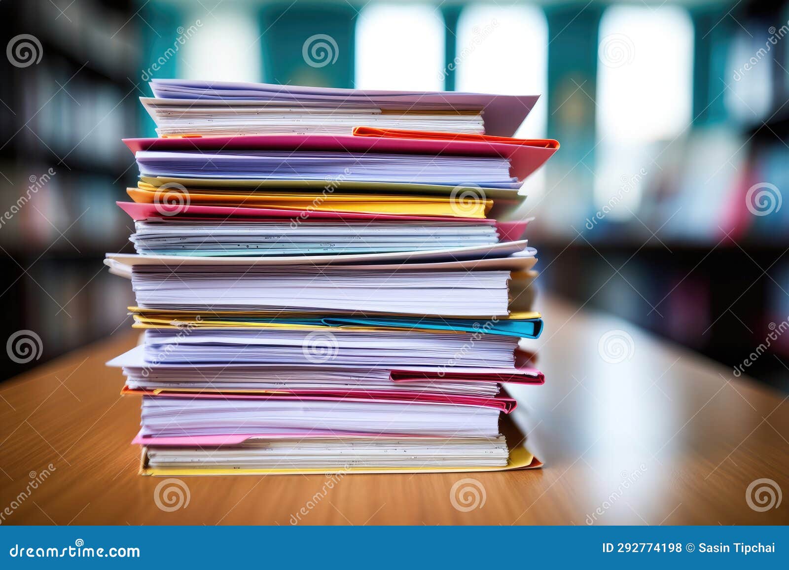 Stack of Group Report Papers Document Clipped in Color Clips, Business ...