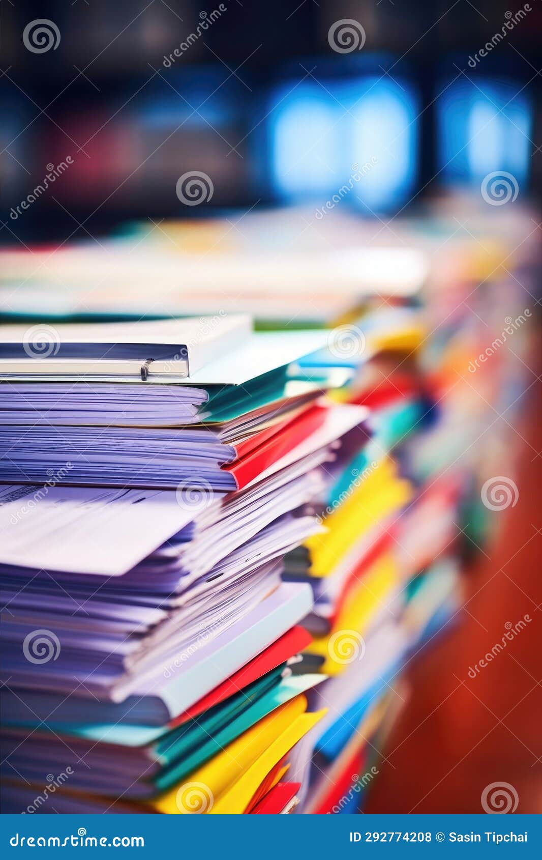 Stack of Group Report Papers Document Clipped in Color Clips, Business ...