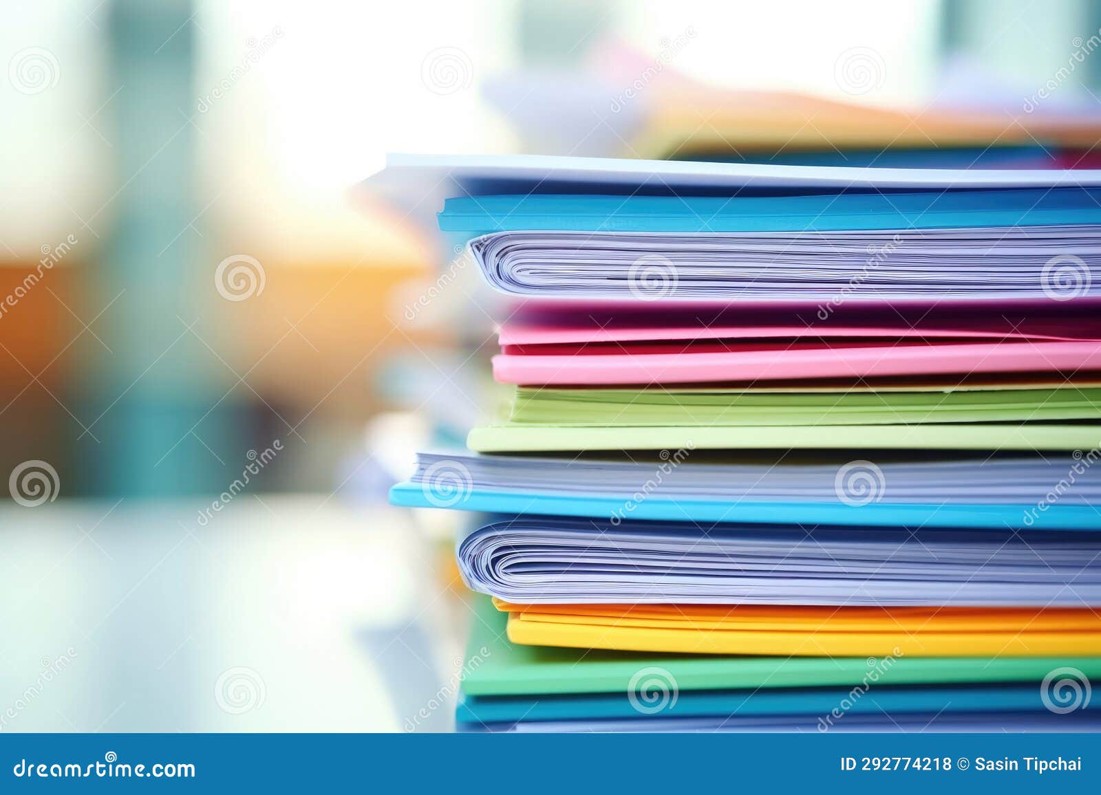 Stack of Group Report Papers Document Clipped in Color Clips, Business ...