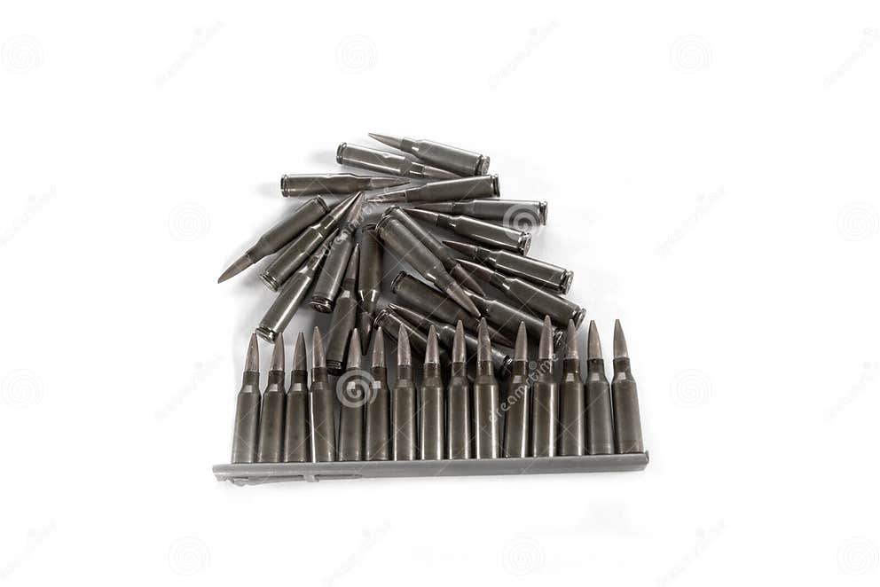 Stack of Gun Bullets Isolated on White Background Stock Image - Image ...