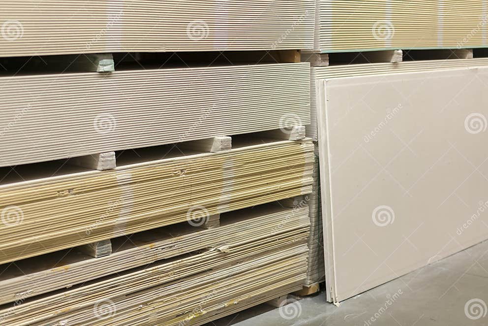 The Stack of Gypsum Board Preparing for Construction. Gypsum ...