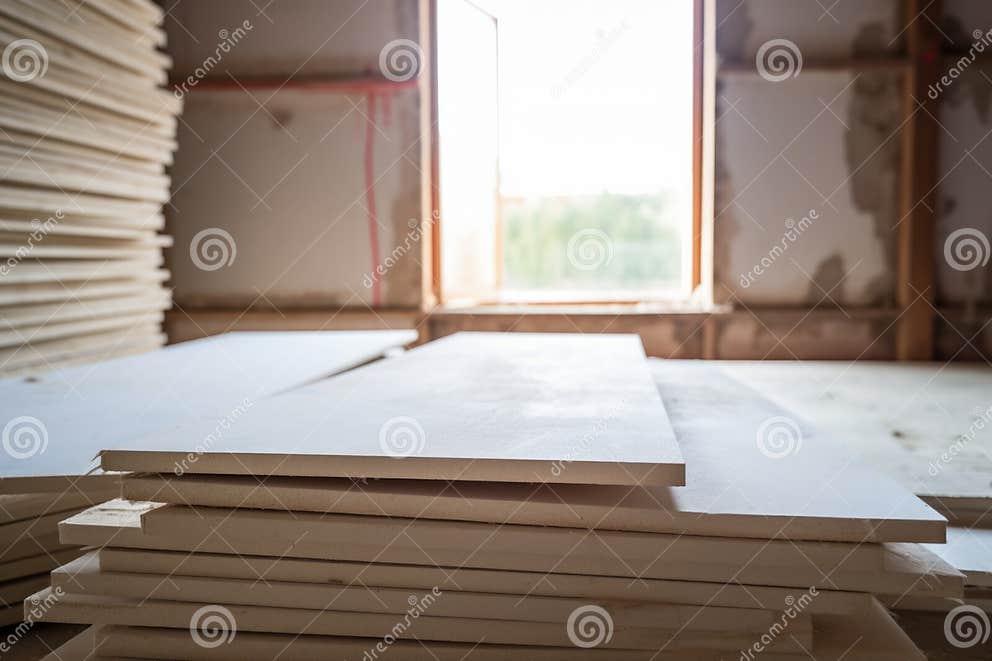 Stack of Gypsum Boards in a Home Renovation Site Stock Photo - Image of ...