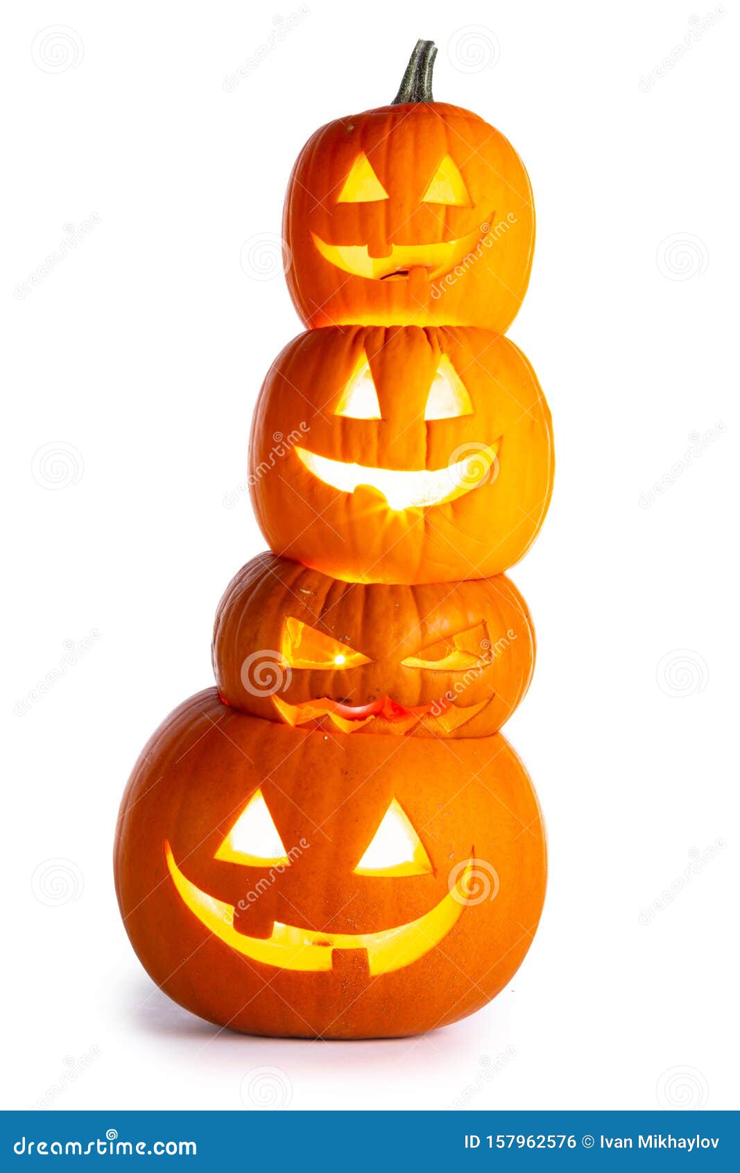 Stack of Halloween Pumpkins on White Stock Photo - Image of object ...