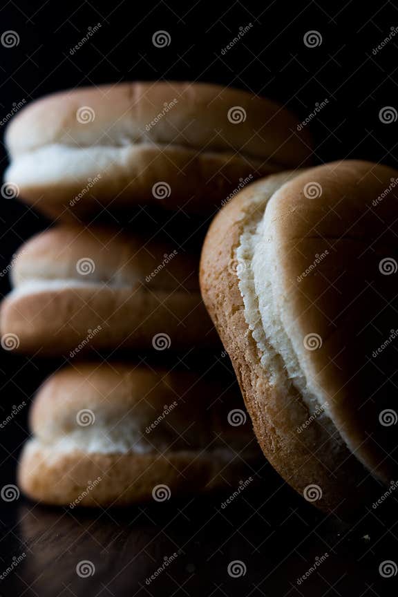 Stack of Hamburger Buns or Bread. Stock Photo - Image of seed, roll ...