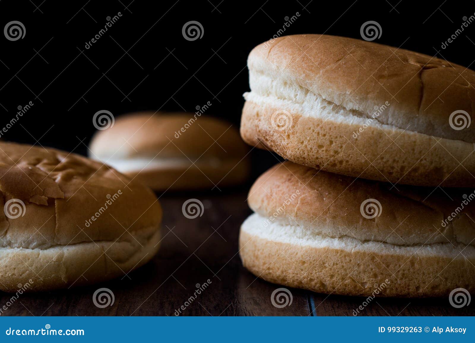 Stack of Hamburger Buns or Bread. Stock Image - Image of closeup ...