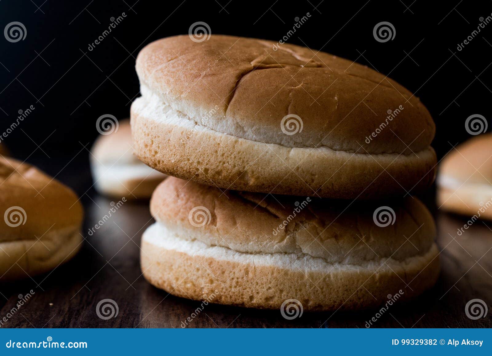 Stack of Hamburger Buns or Bread. Stock Photo - Image of bakery, burger ...