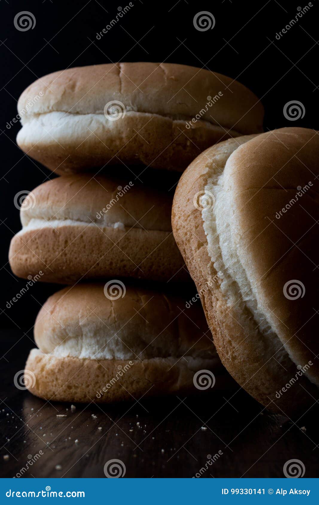 Stack of Hamburger Buns or Bread. Stock Image - Image of brown, color ...