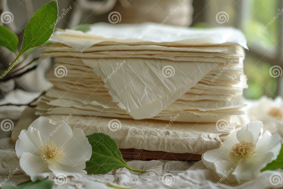 A Stack of Handmade Paper, with a Natural, Rustic Aesthetic, Adorned ...